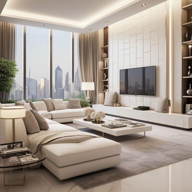 Cream Elegance: Modern Luxury in Living Room Design | FH