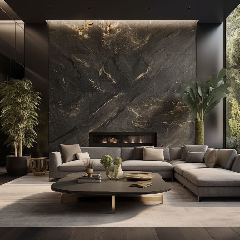 Elegance of Rich Stone in Luxurious Living Room Interiors