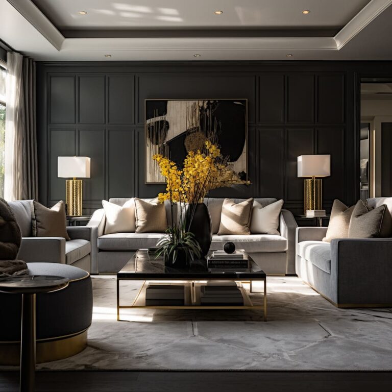 Luxury Gray Living Room Interior Design Ideas | FH