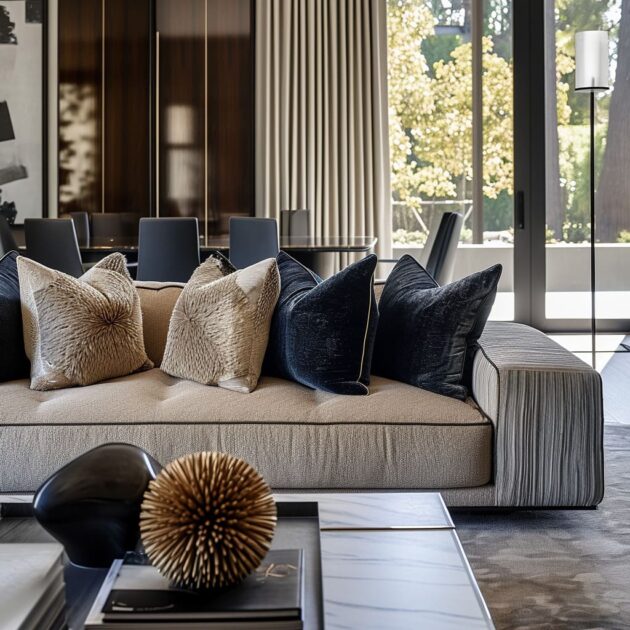 Luxury Modern Living Room Design with Fabrics & Materials