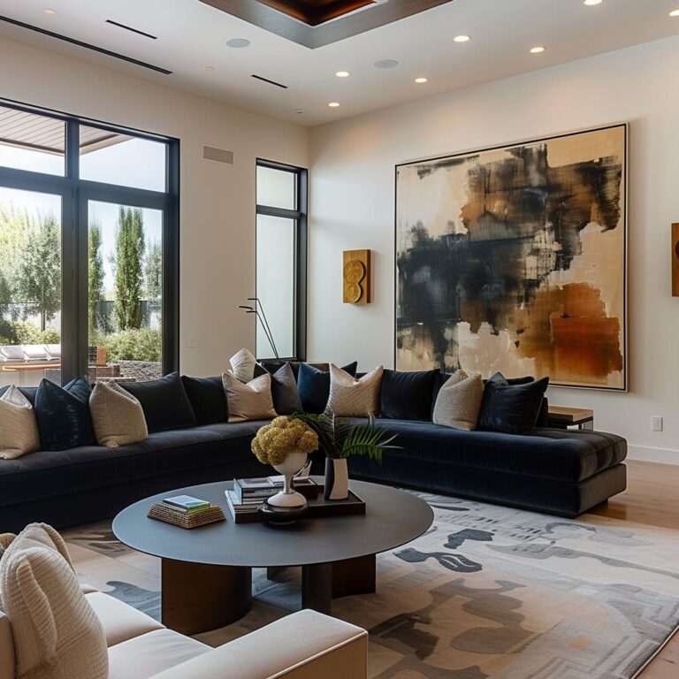 Luxury Living Roo in Deep Hues with Neutral Background