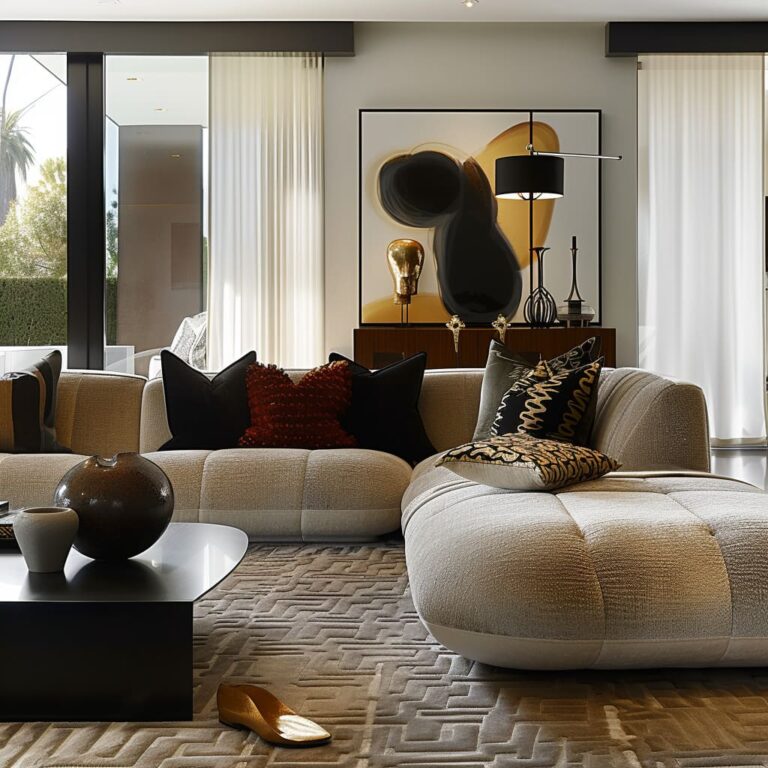 Luxury Living Roo in Deep Hues with Neutral Background