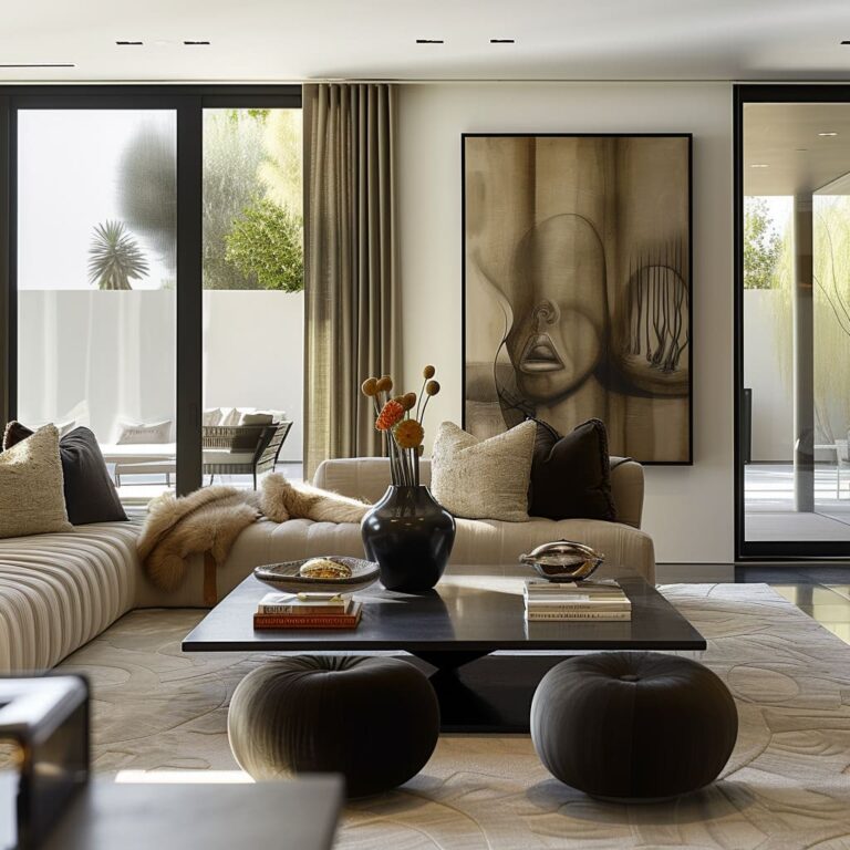 Luxury Living Roo in Deep Hues with Neutral Background