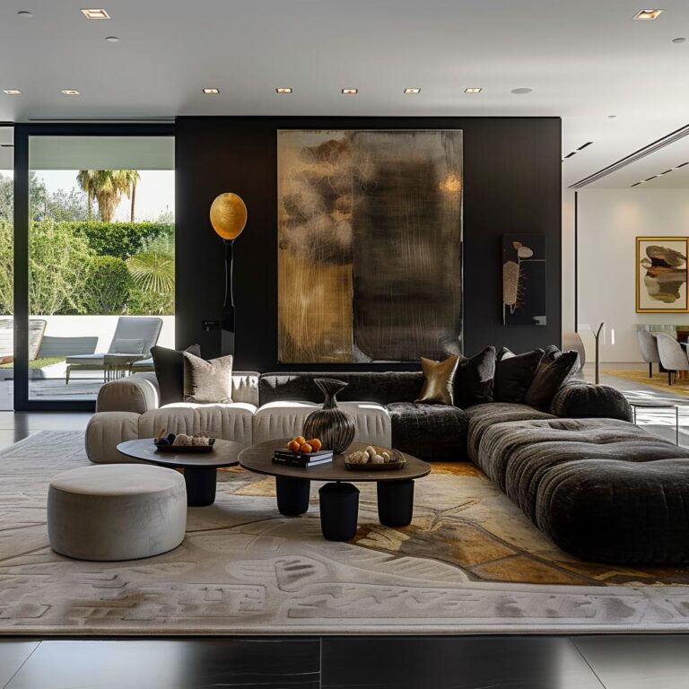 Luxury Living Roo in Deep Hues with Neutral Background