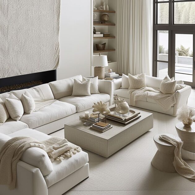 Dreamy White, Beige, and Cream Living Room Interior Ideas