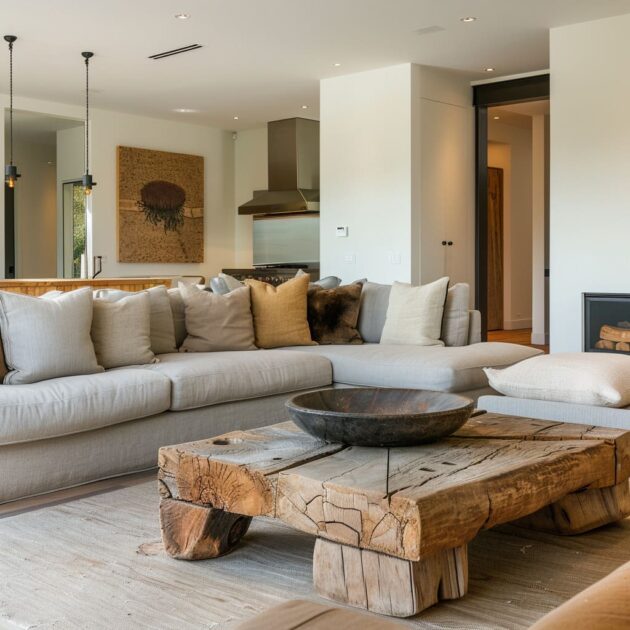 Live-Edge Wood and Logs in Living Room Interior Design Ide