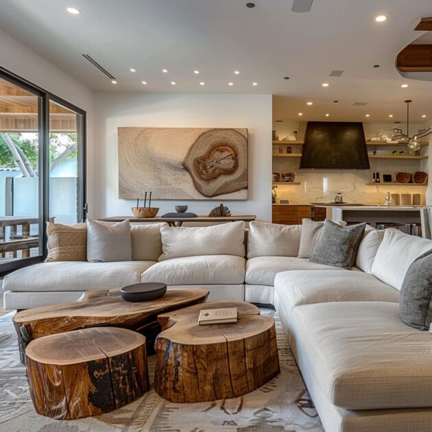 Live-Edge Wood and Logs in Living Room Interior Design Ide