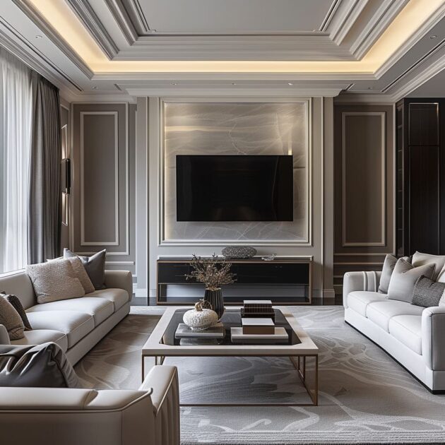 Contermporary Transitional Living Room: Walls, Ceiling, Decor