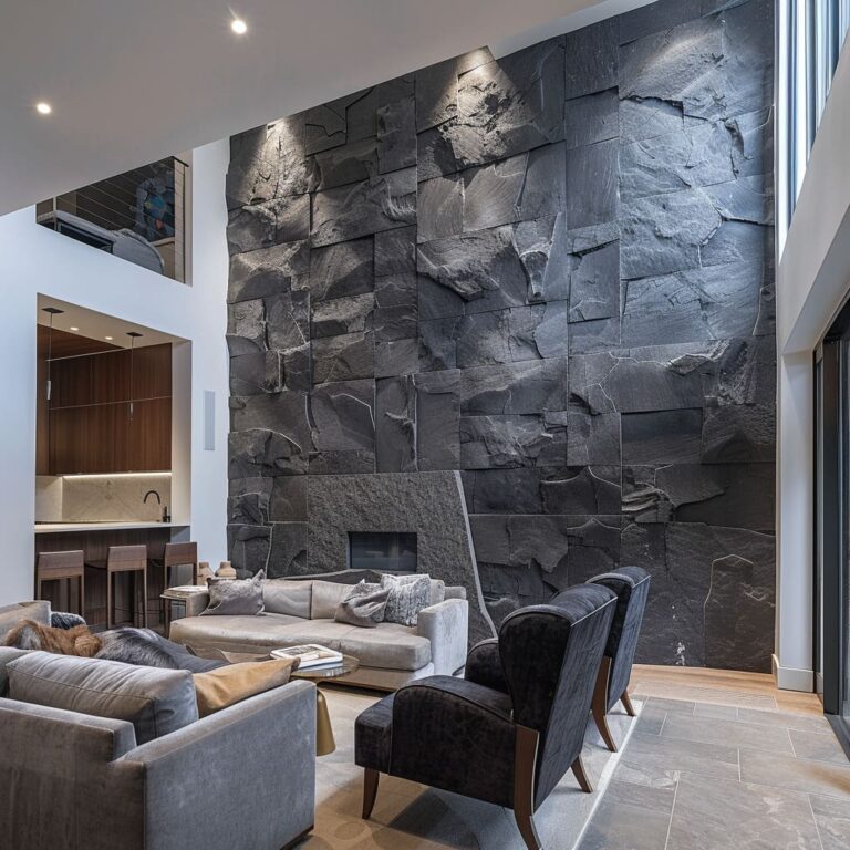 Modern Luxury Living Room Ideas with Stone Wall Accents