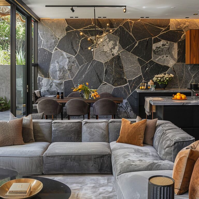 Modern Luxury Living Room Ideas with Stone Wall Accents