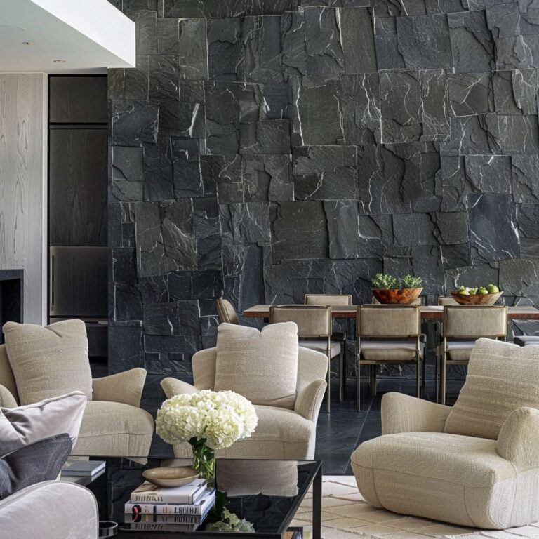 Modern Luxury Living Room Ideas with Stone Wall Accents