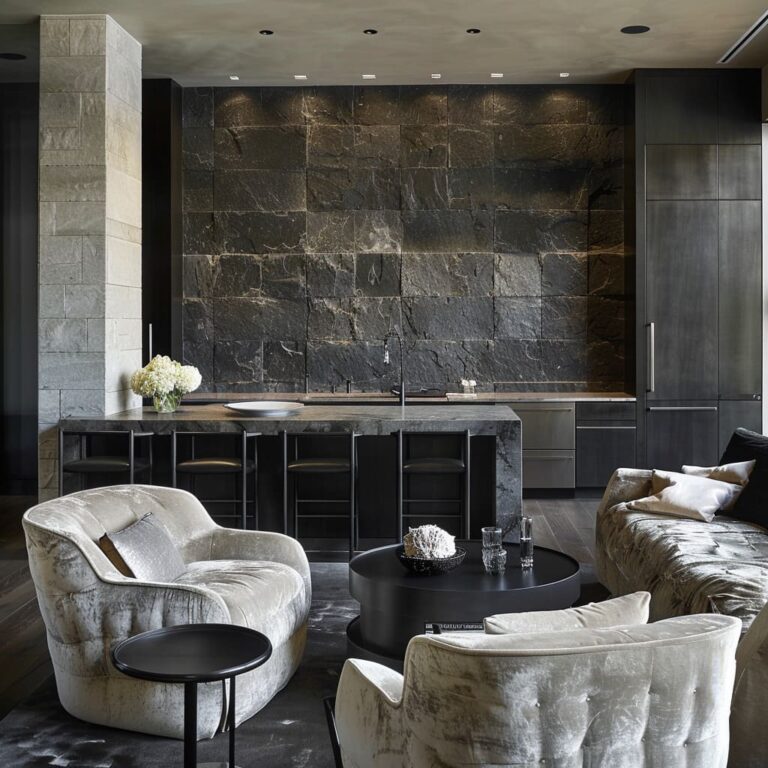 Modern Luxury Living Room Ideas with Stone Wall Accents