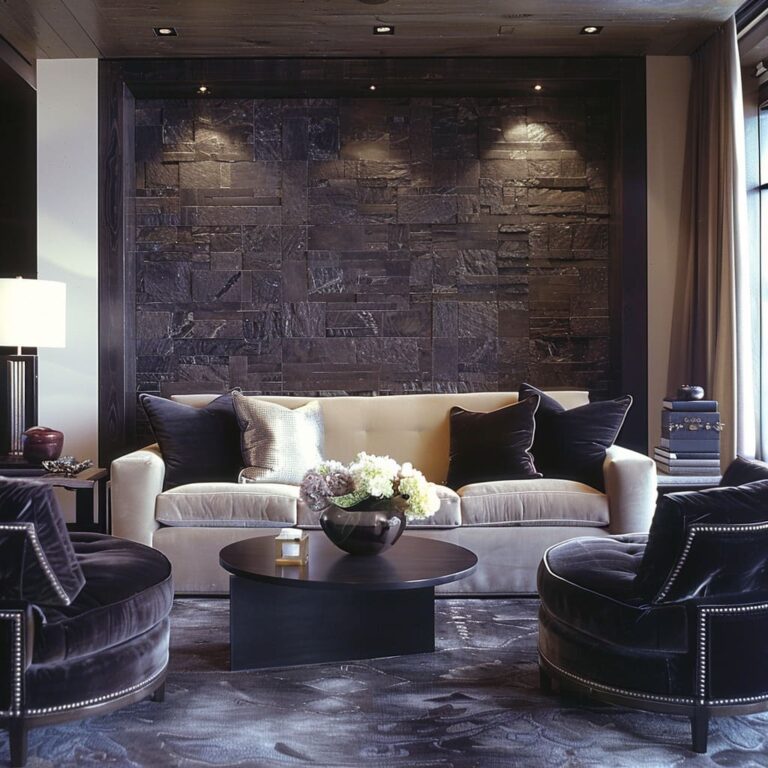 Modern Luxury Living Room Ideas with Stone Wall Accents