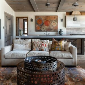 Modern Farmhouse Living Room with Custom Metal Furnishings