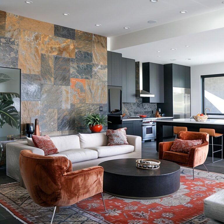 Modern Luxury Living Room Ideas with Stone Wall Accents