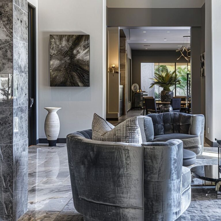 How Grey Hues and Luxe Finishes Create a Classy Living Room