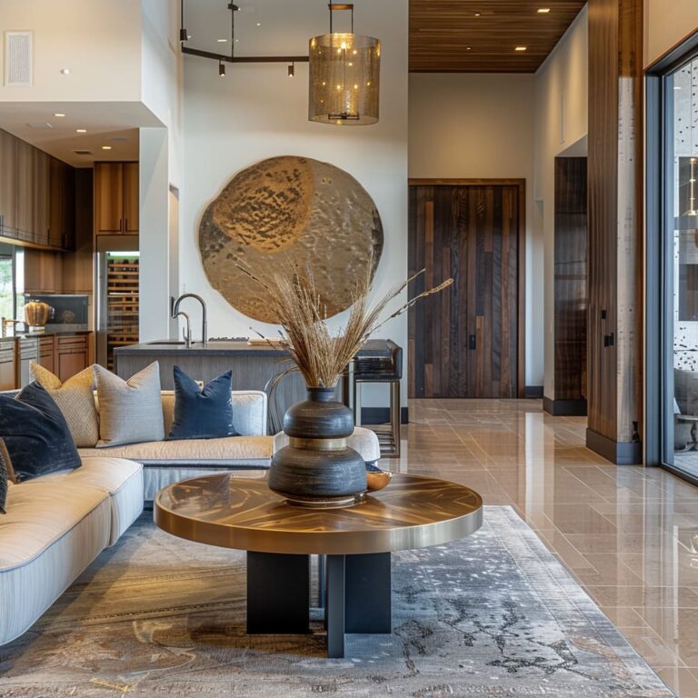 Luxury Living Room Design With Rich Wood & Modern Elements