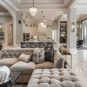 How Grey Hues and Luxe Finishes Create a Classy Living Room