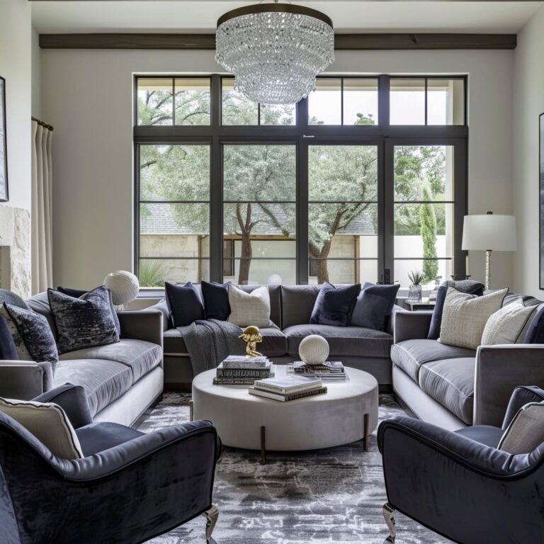 How Grey Hues and Luxe Finishes Create a Classy Living Room
