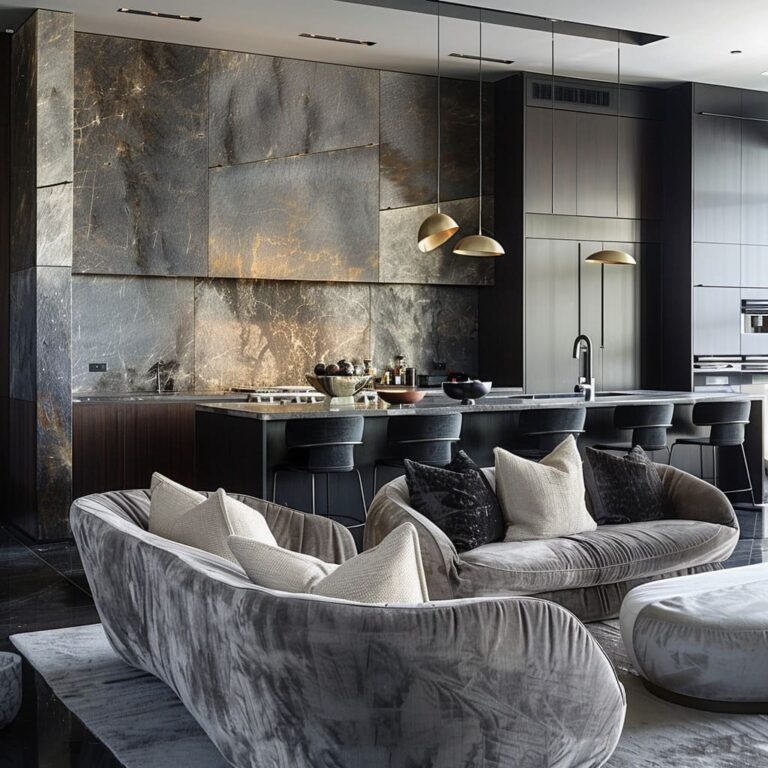 Modern Luxury Living Room Ideas with Stone Wall Accents