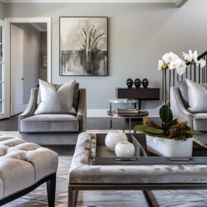 How Grey Hues and Luxe Finishes Create a Classy Living Room