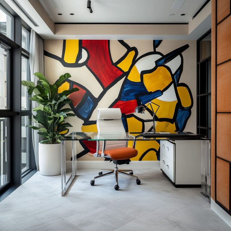 Modern Office Design With Abstract Wall Decor Murals Fh