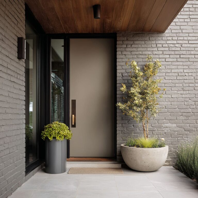 Modern Gray House Front Door Colors with Stylish Balance